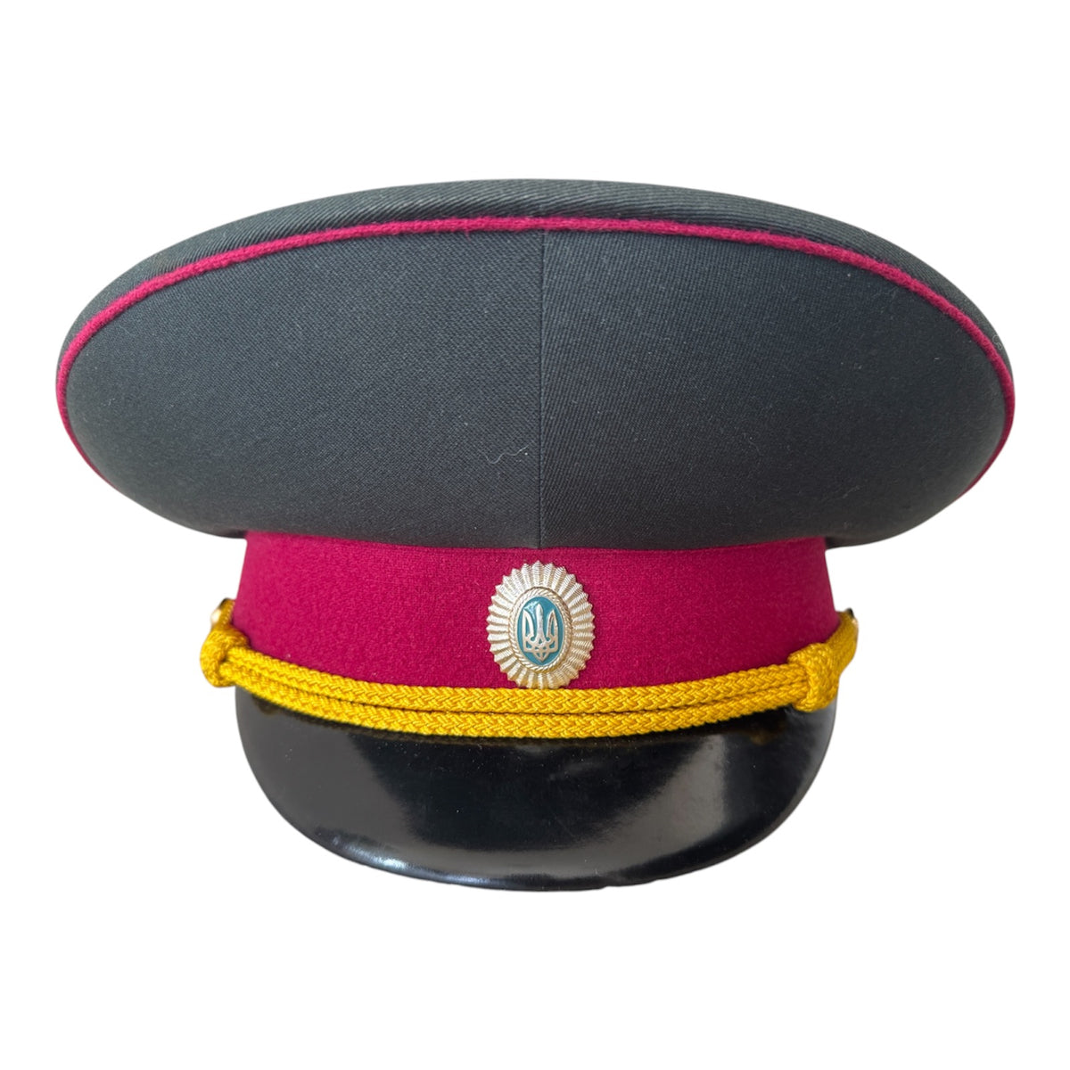 Vintage Ukraine Military Officer Uniform Peaked Cap Visor Hat Metal Ba
